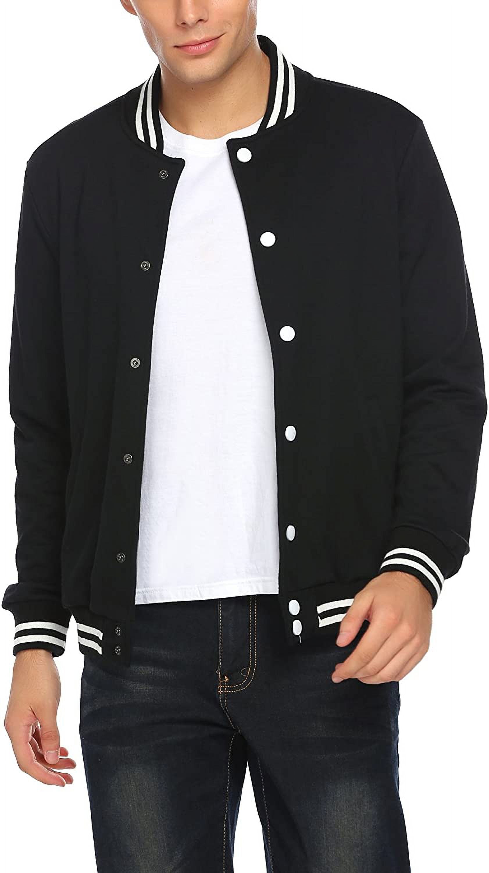 Men's Varsity Jacket Causal Slim Fit Cotton Letterman Baseball Bomber ...