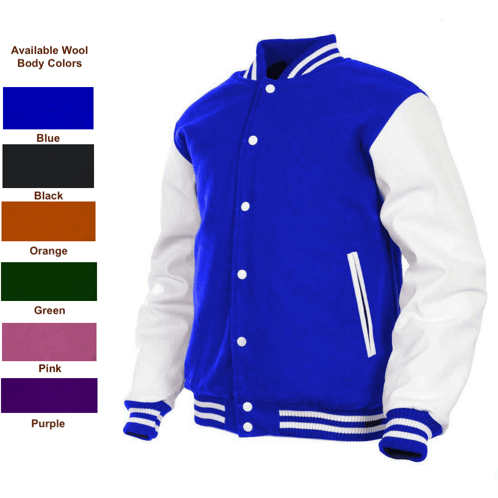 Men's Varsity Jacket Genuine Leather Sleeve and Wool Blend Letterman ...