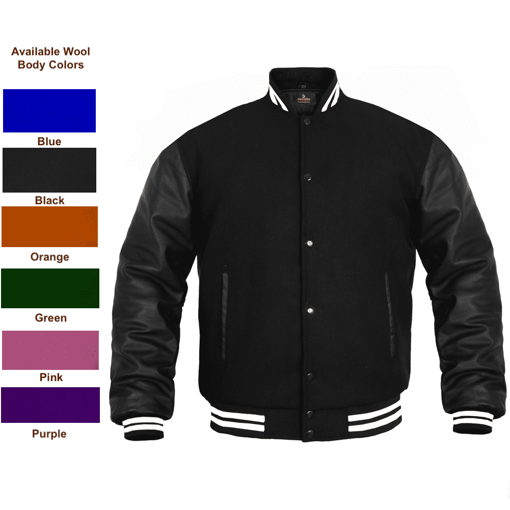 Men's Varsity Jacket Genuine Leather Sleeve and Wool Blend Letterman ...