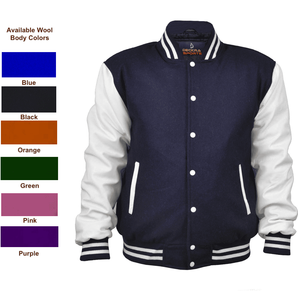 Men's Varsity Jacket Genuine Leather Sleeve and Wool Blend Letterman ...