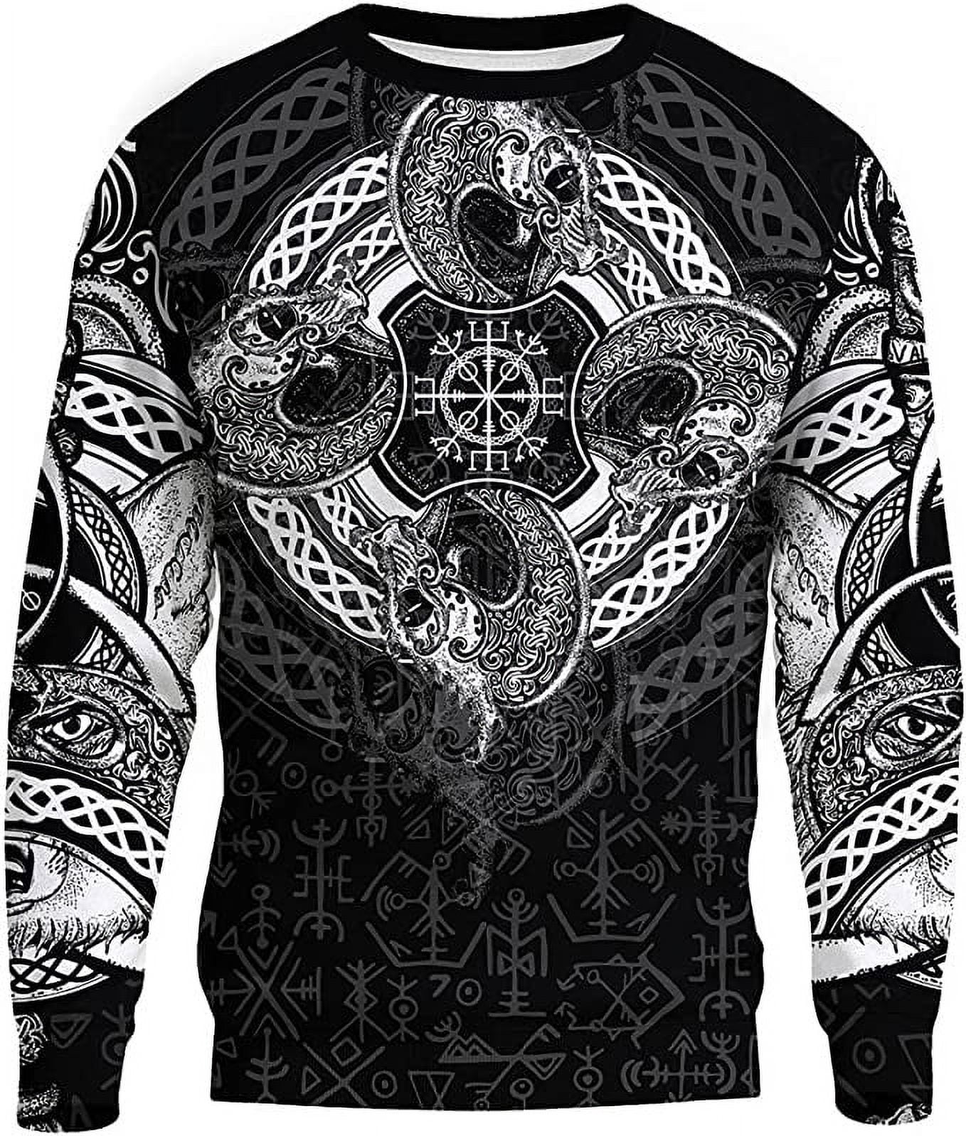 Men's Vegvisir Awe Helmet Rune Tattoo Full Zip Hoodie, Norse Mythology ...