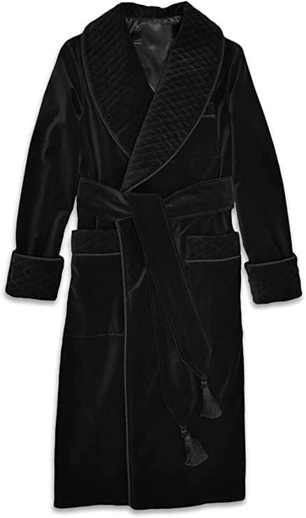 Men's Velvet Dressing Gown Black Quilted Luxury Gentleman Quilted Robes ...
