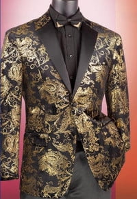 Men's Velvet Jacket Gold Foil Tailored Fit Entertainer Jacket Vinci BM ...