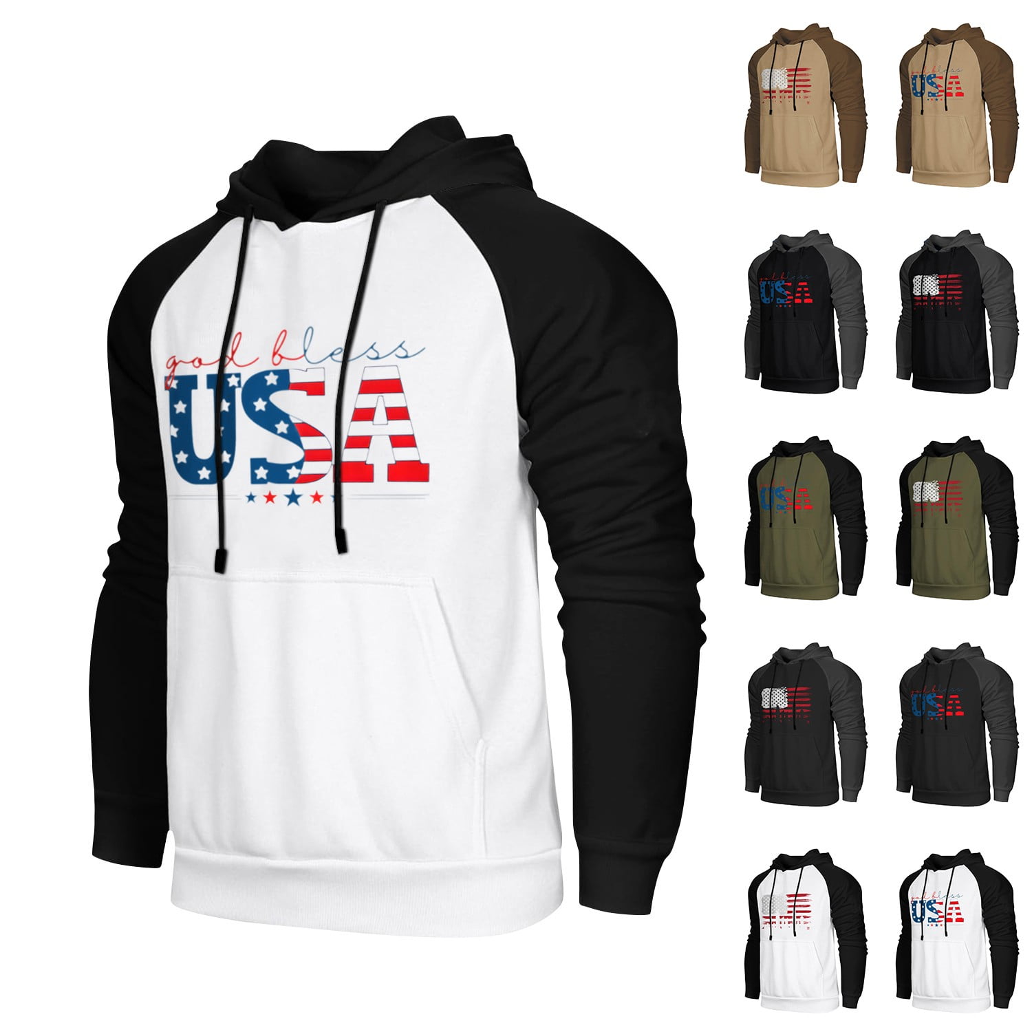 Men's Versatile Hooded Sweatshirt with Long Flag Print, Casual ...