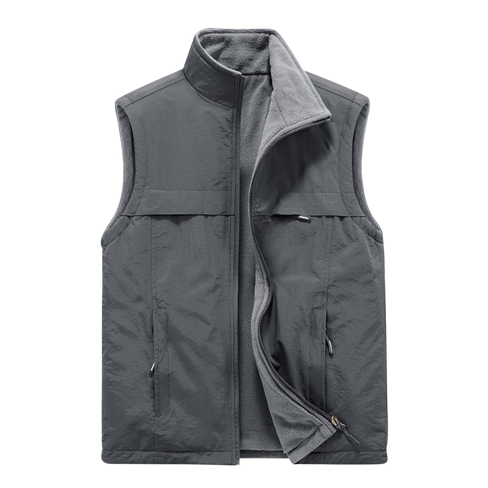 Men's Vest Jacket Leisure Outdoor Work Vests Fleece Lined Travel Cargo ...