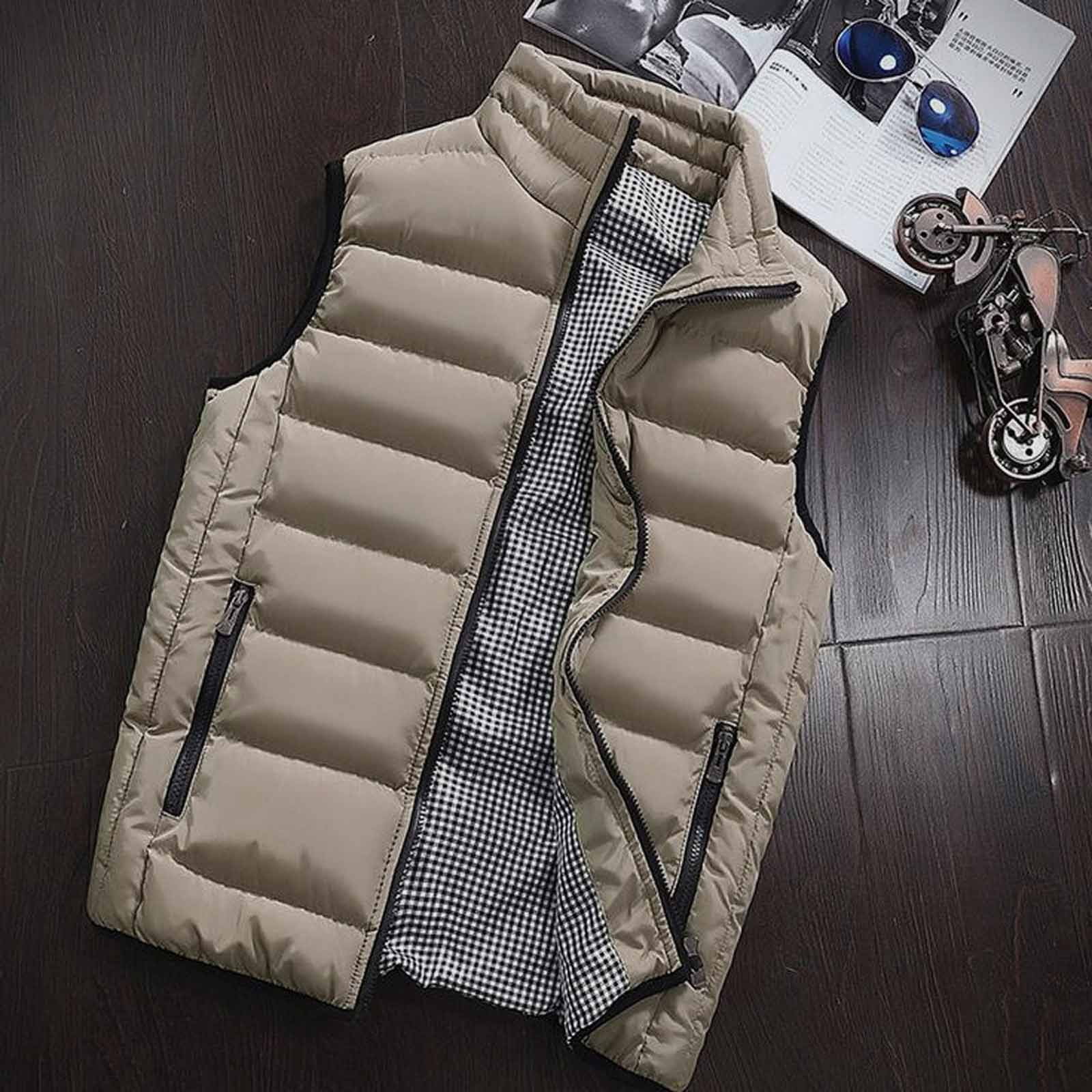 Men's Vest Outerwear,Plus Size Padded Quilted Sleeveless Jacket Coat ...