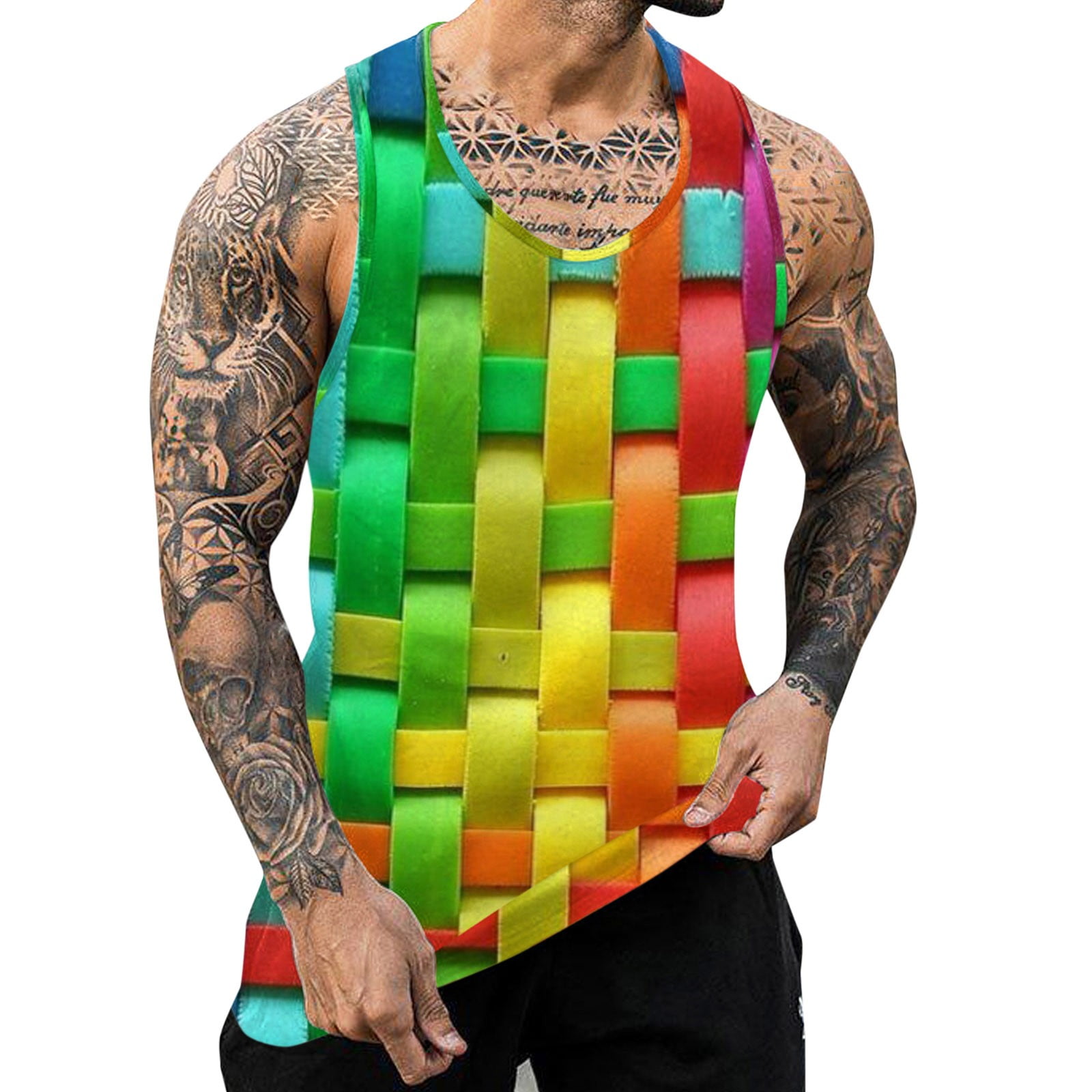 Mens Vest Sex Festive Carnival Tank Top Colorful Themed Sleeveless Top Mens Fashion Vests