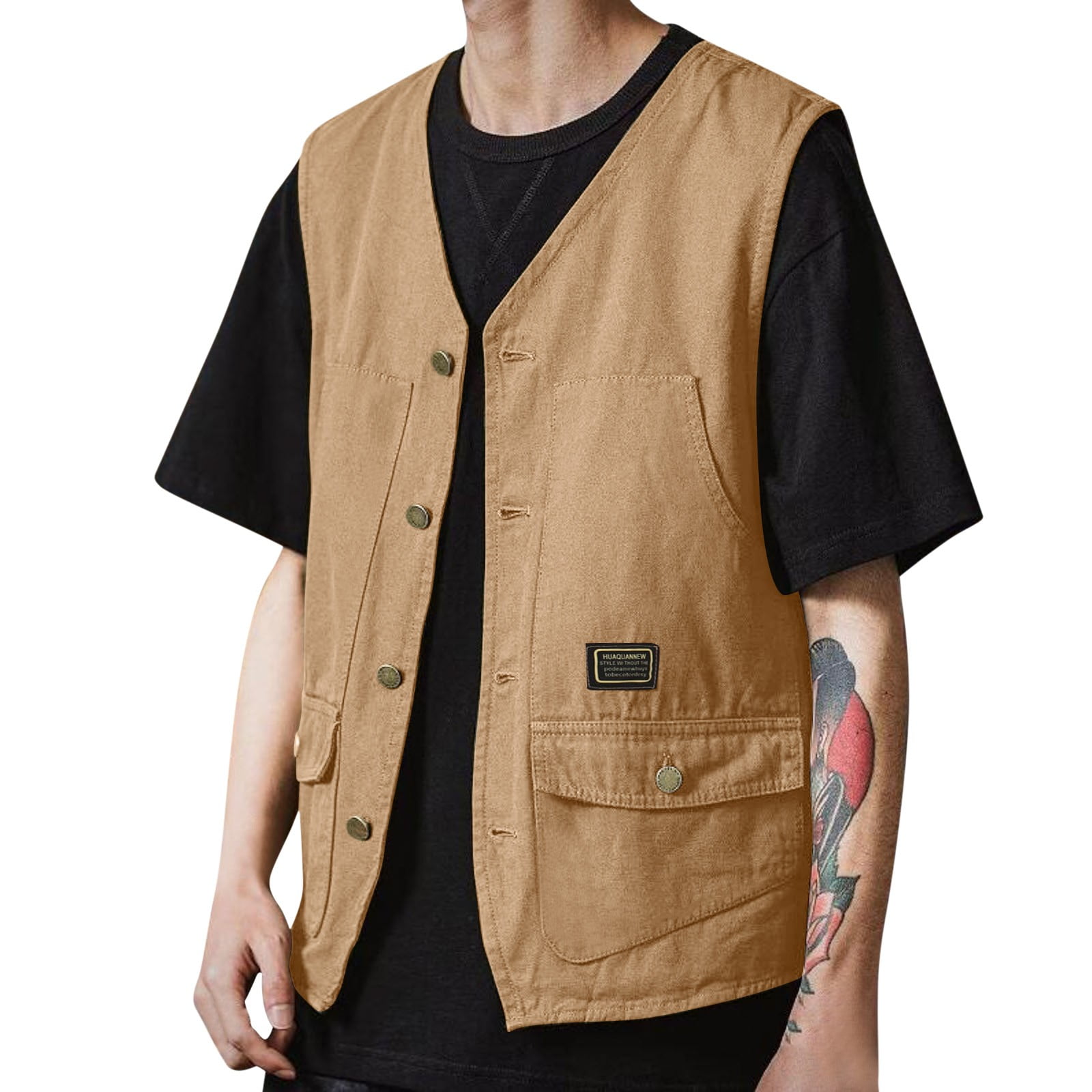 Men's Vest Vintage Tooling Vest Sleeveless Vest Outside Wear Folded ...