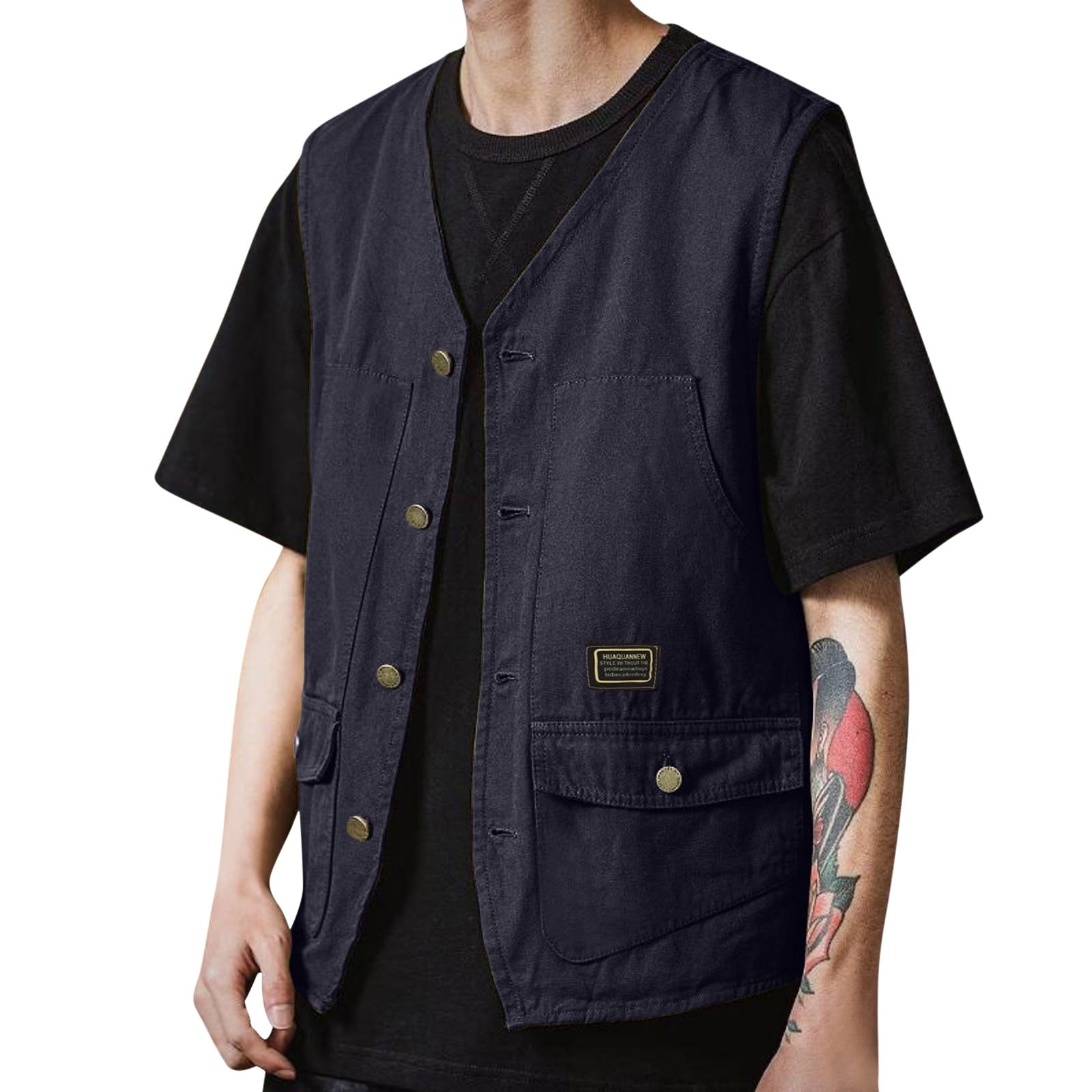 Men's Vest Vintage Tooling Vest Sleeveless Vest Outside Wear Folded ...