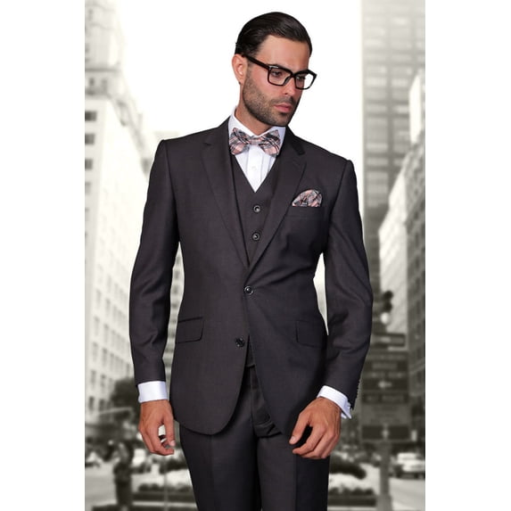 Men's Vested Modern Fit Wool Suit Charcoal 46 Regular - Walmart.com