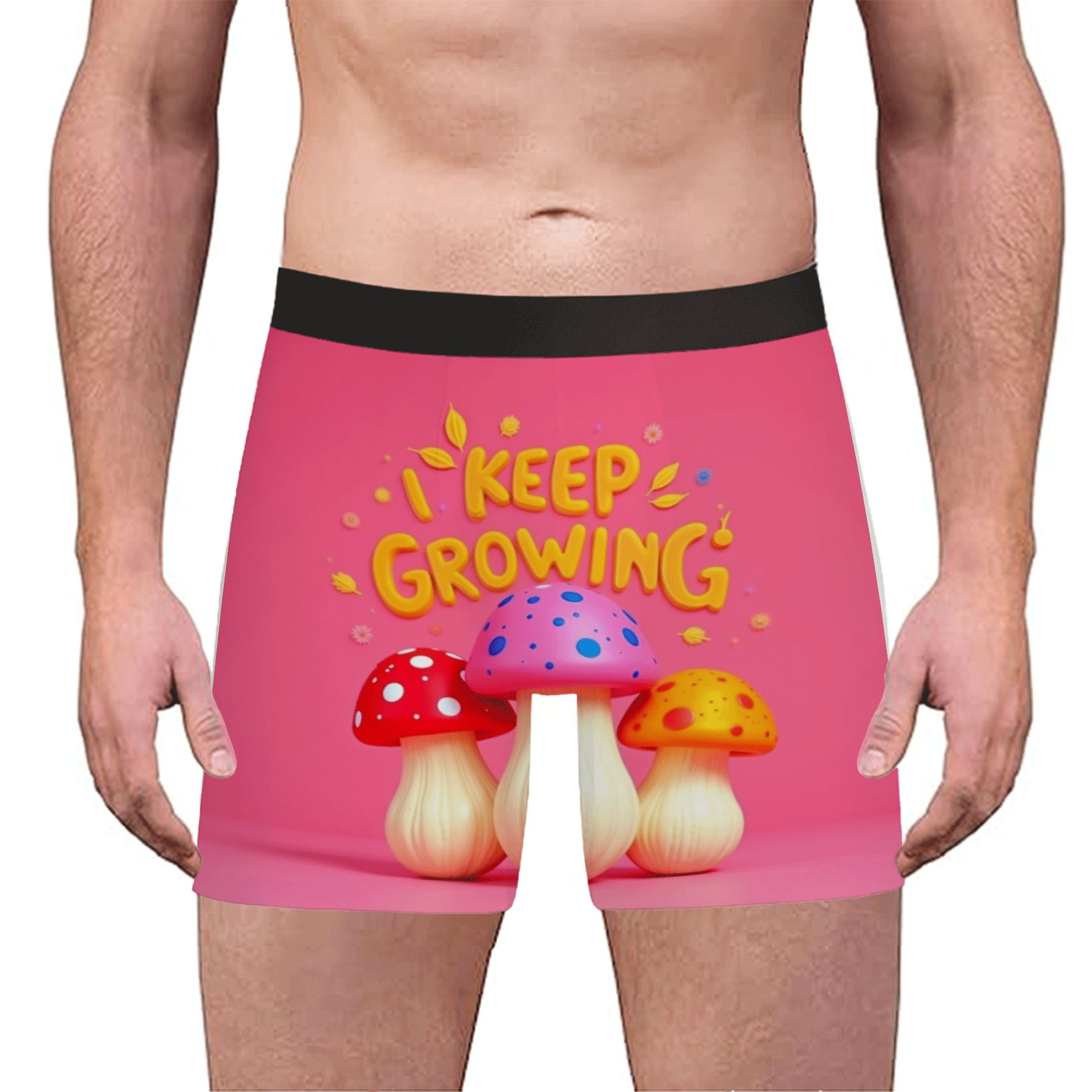 Men's Vibrant Pink Boxer Briefs with Colorful Mushroom Print & ' KEEP ...