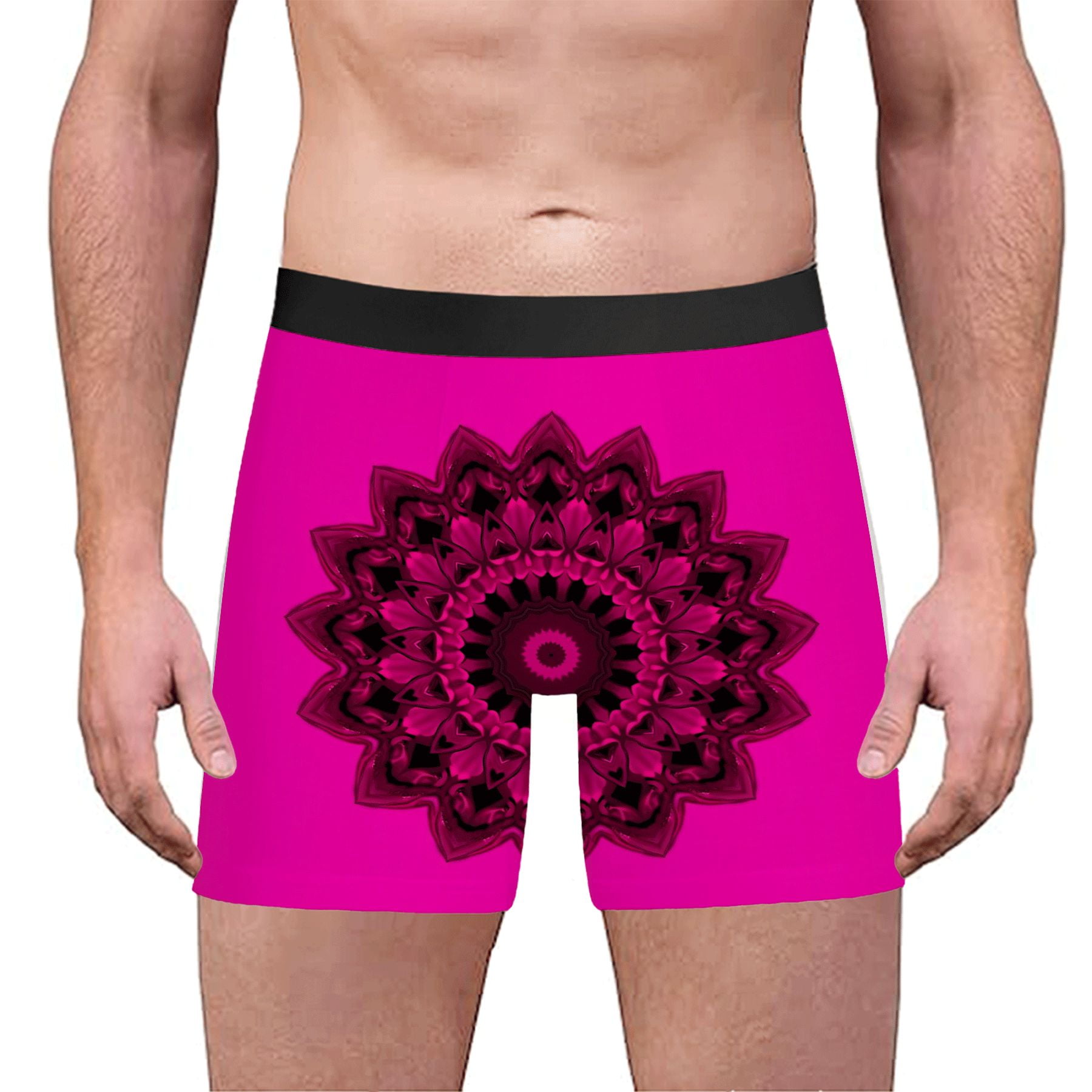 Men's Vibrant Pink Boxer Briefs with Intricate Mandala Design - Bold ...