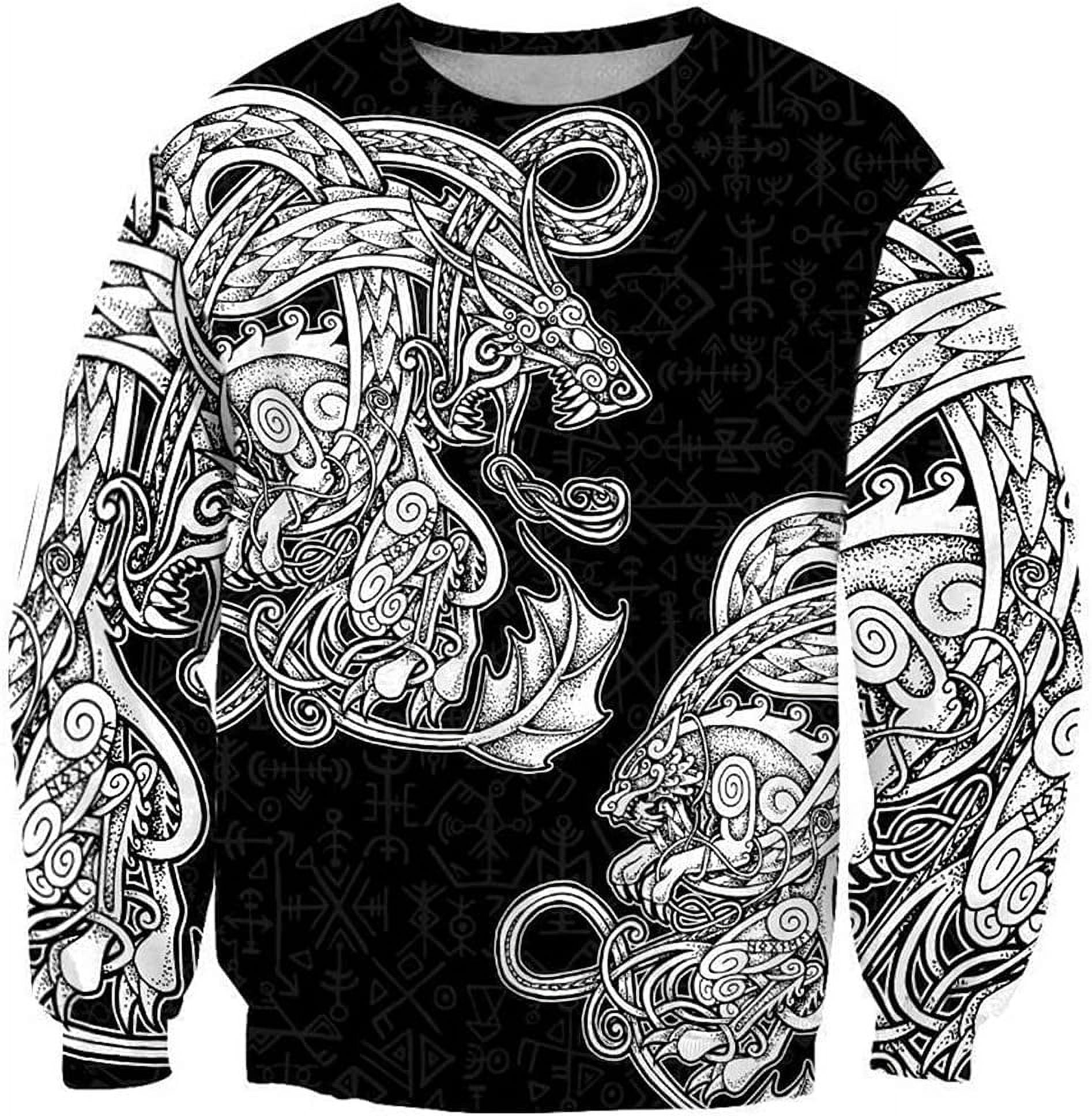 Men's Viking Dragon Chain Rune Tattoo Full Zip Hoodie, Norse Mythology 3D Print Long Sleeve ...