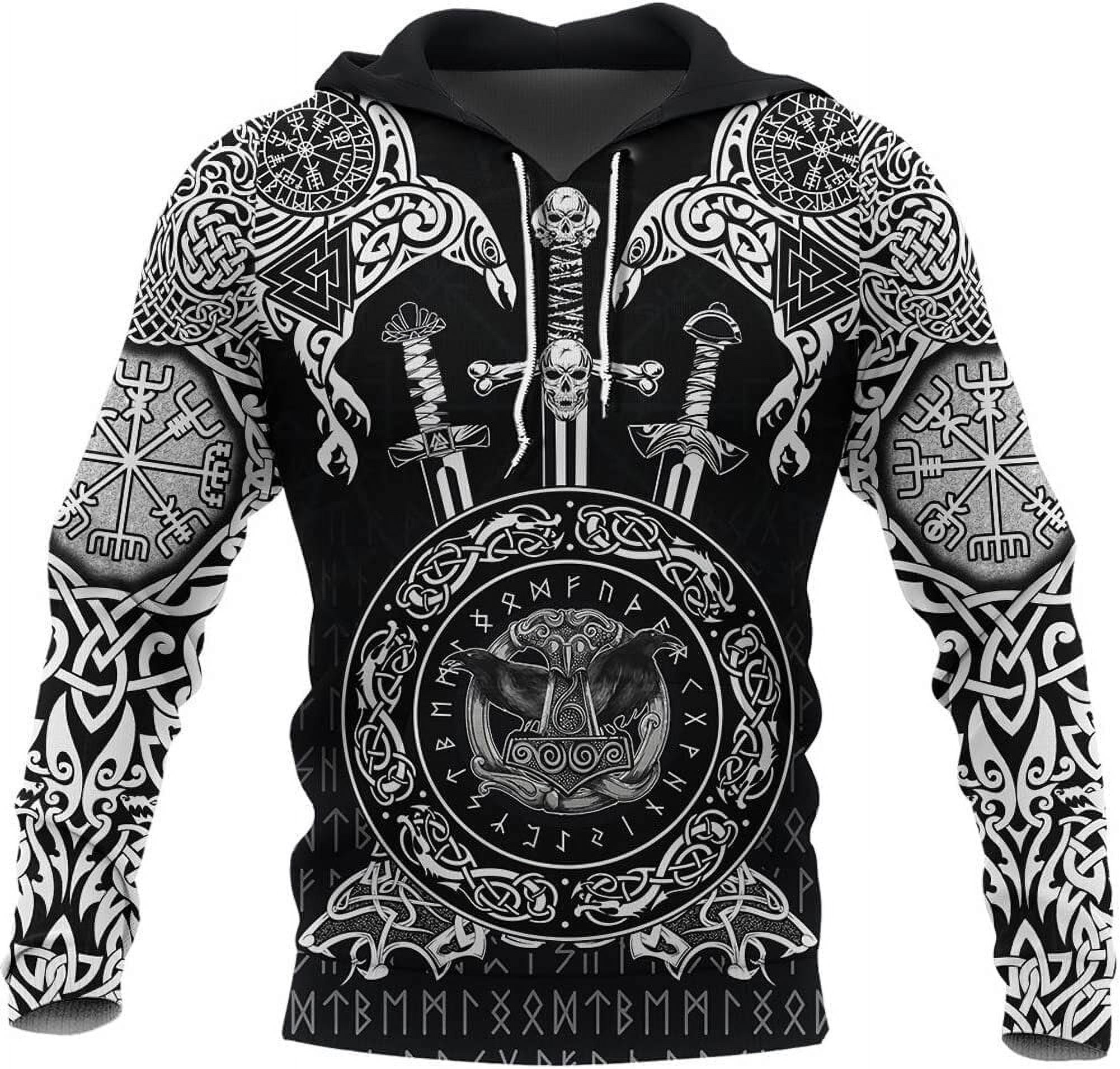 Men's Viking Medieval 3D Printed Rune Quake Tattoo Zipper Hoodie, Norse Mythology Novelty ...