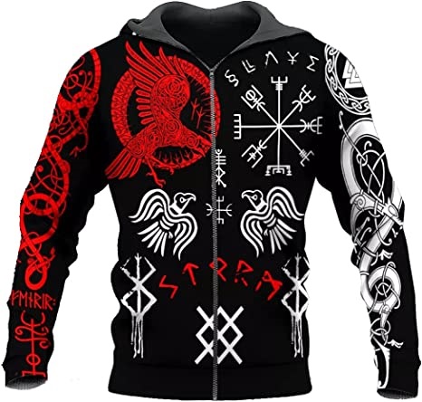 Men's Viking Tattoo Sweatshirt, Norse Mythology Dragon Compass Cross Raven Novelty Medieval ...