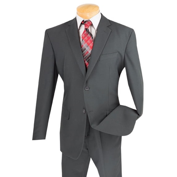Men's Vinci Suits 2 Button Classic Poplin Suit Charcoal Grey Size 42 ...