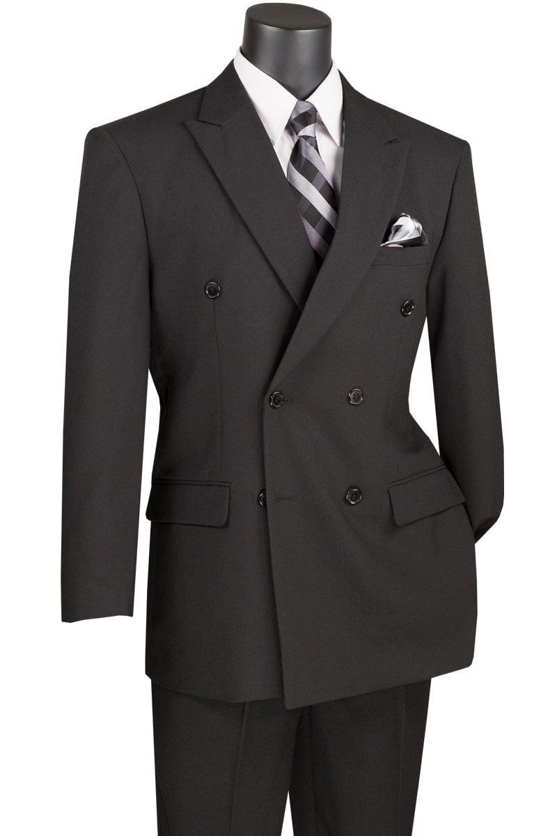 Men's Vinci Suits Classic Double Breasted Poplin Suit Black Size 44 ...
