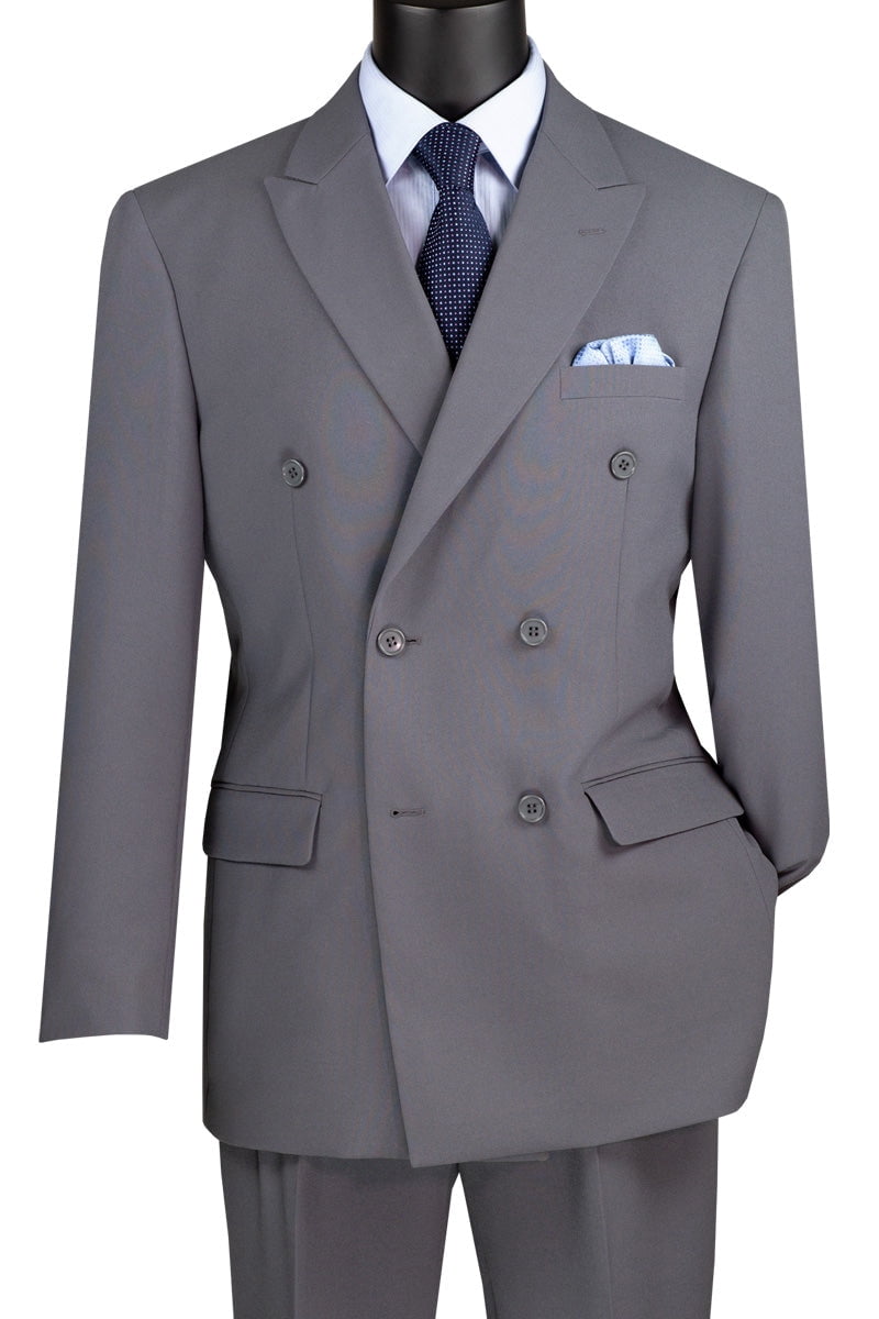 Men's Vinci Suits Classic Double Breasted Poplin Suit Grey Size 48 ...