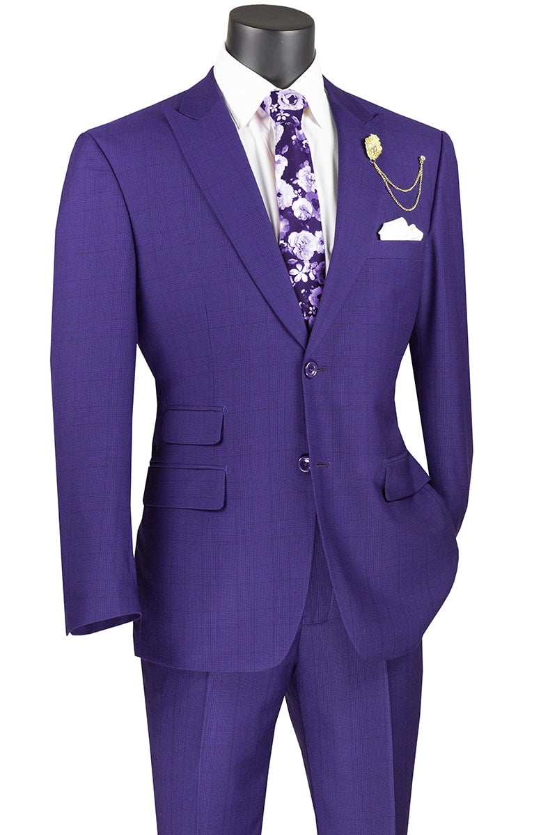 Men's Vinci Suits Modern Fit Purple Plaid Suit Size 46 Long - Walmart.com