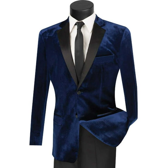 Men's Vinci Suits Navy Blue Velvet Prom 2026 & Wedding Tuxedo From Size ...