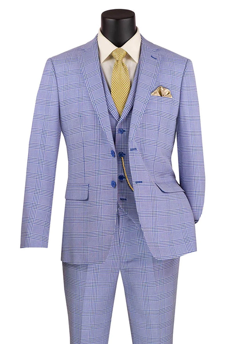 Men's Vinci Suits Sky Blue Vested Suit – Slim Fit, Summer Style Size 52 ...