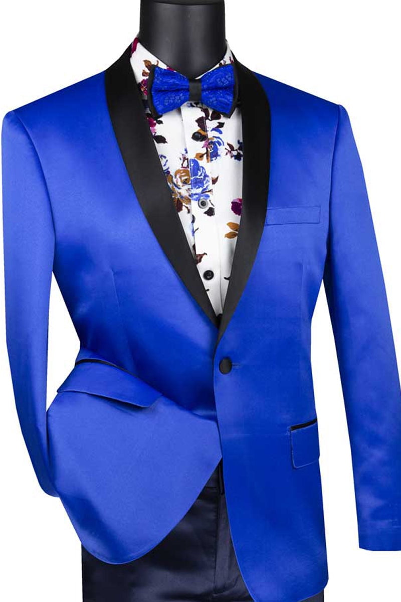 Men's Vinci Suits Slim Fit Royal Blue Satin Tuxedo Jacket Size Large ...