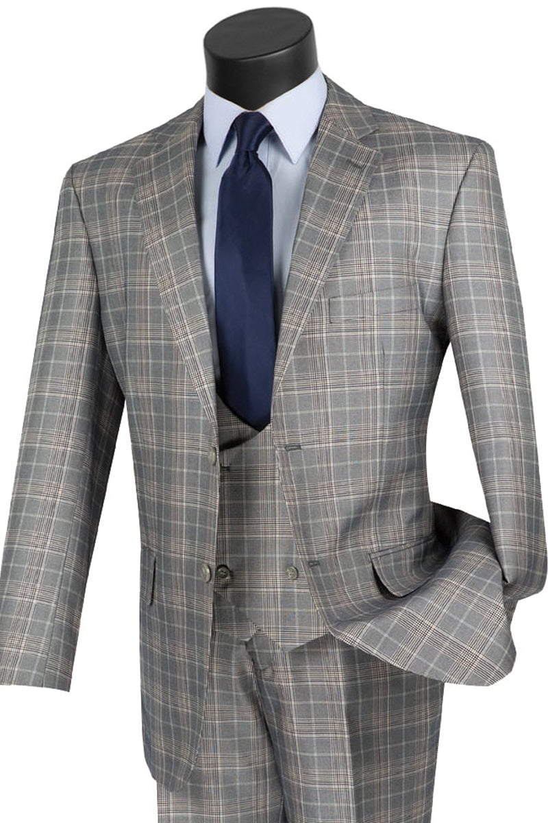 Men's Vinci Suits Vested Plaid Suit Grey Size 50 Long - Walmart.com