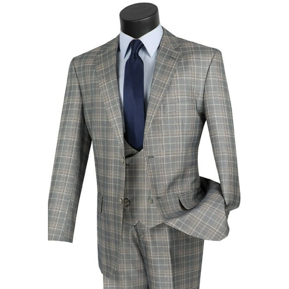 Men's Vinci Suits Vested Plaid Suit Grey Size 50 Long - Walmart.com