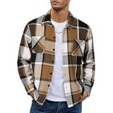 Men's Vintage Brushed Flannel Plaid Shirt, Long Sleeve Button-Down ...