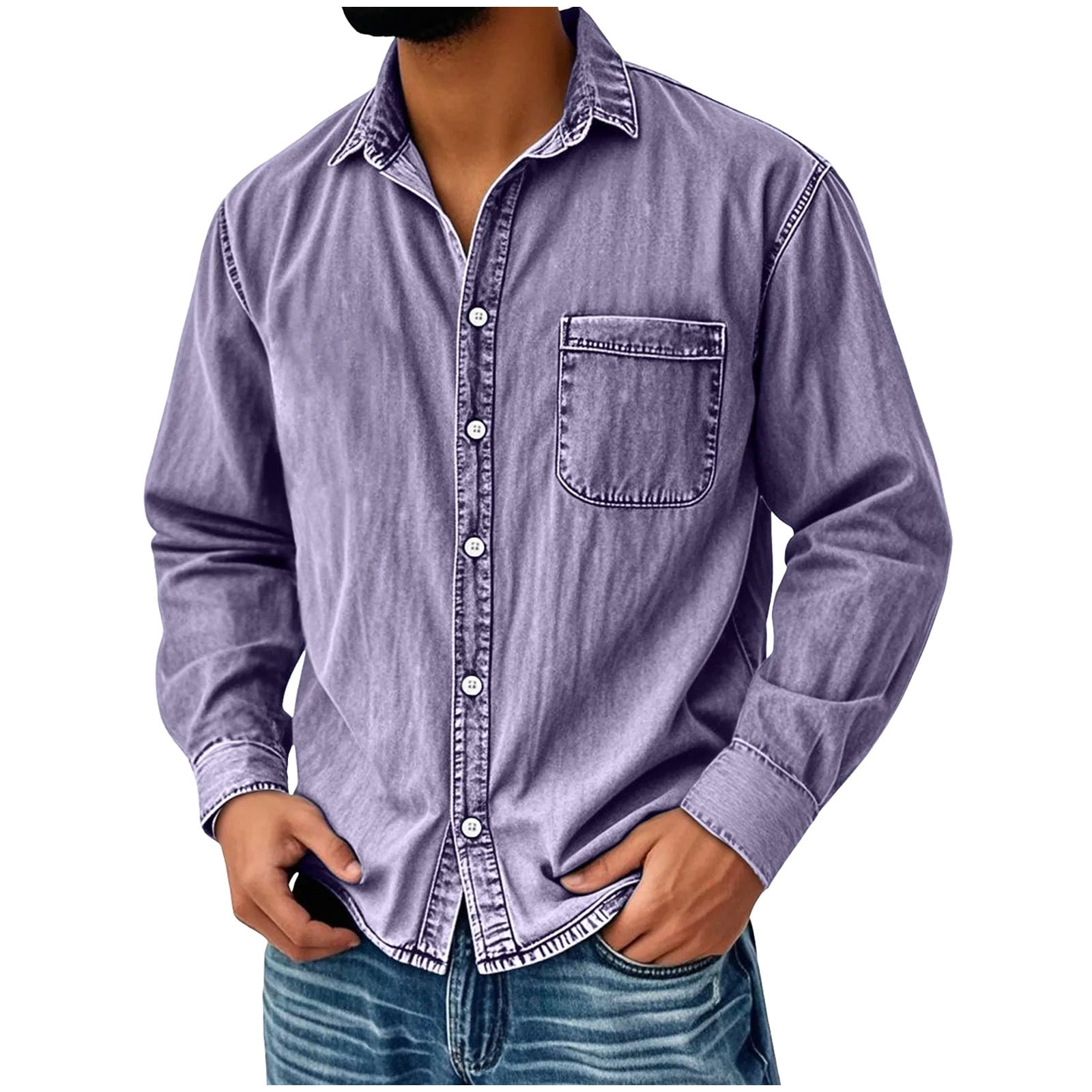 Men's Vintage Button Down Shirt Long Sleeve Casual Collared Wrinkle ...