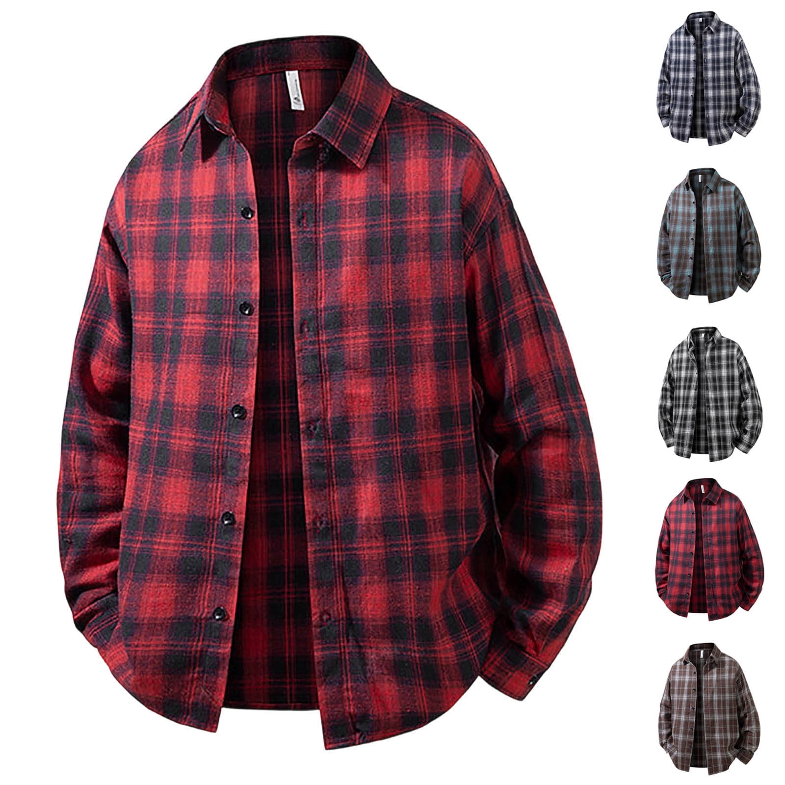 Men's Vintage Casual Check Button Lapel Long Sleeve Shirt Tops Button ...