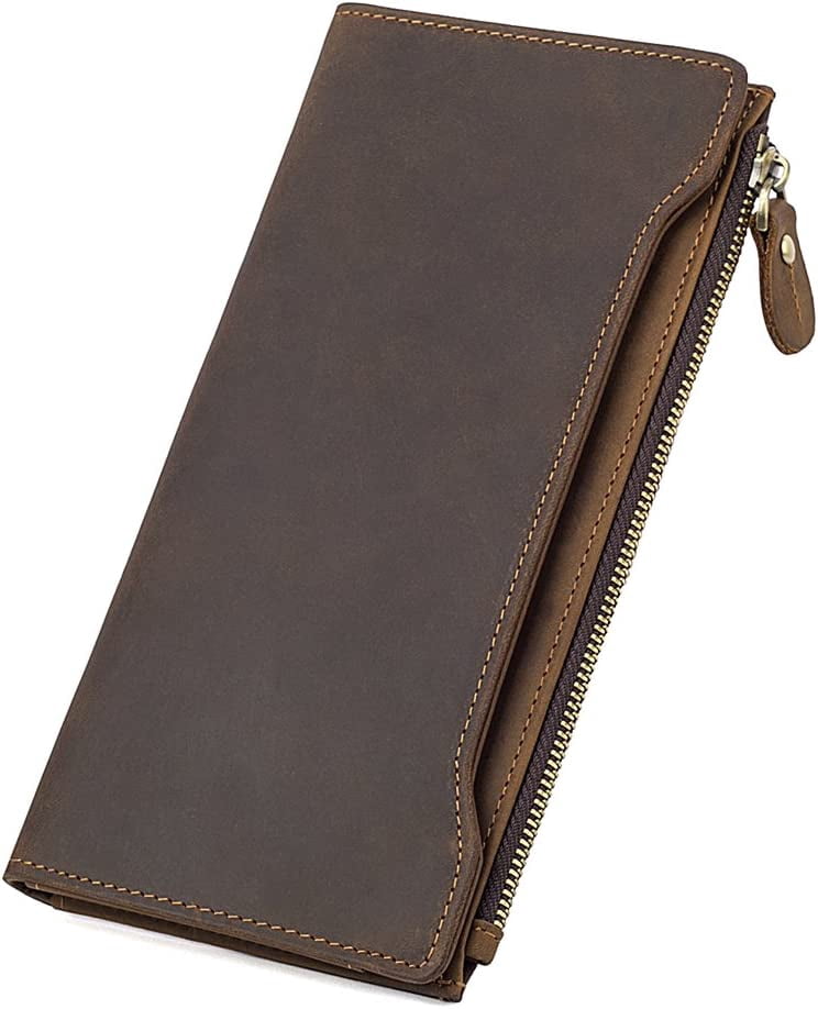Men's Vintage Genuine Leather Long Bifold RFID Wallet Checkbook Holder ...