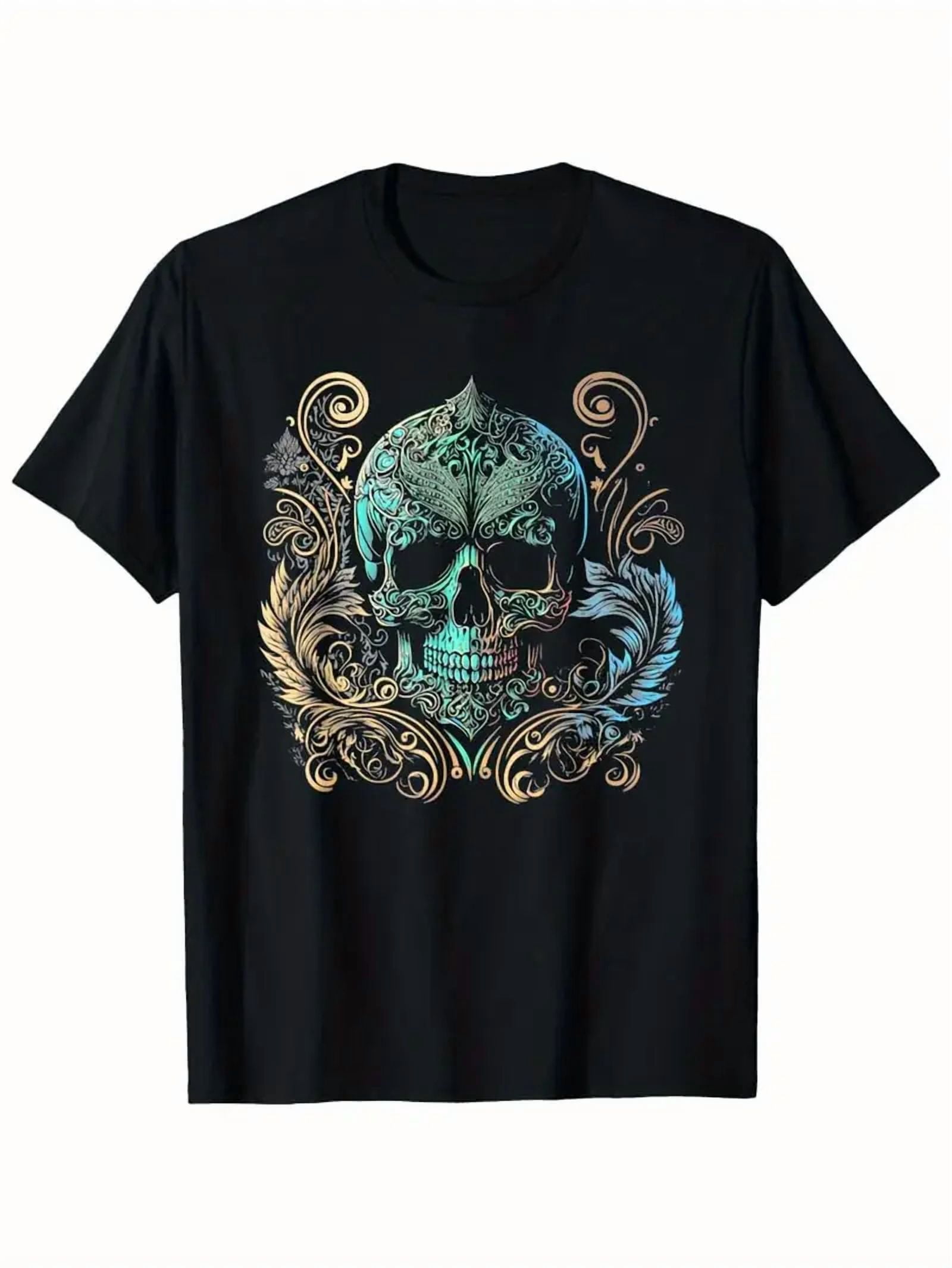 Men's Vintage Gothic Tattoo T-Shirt - Black Rock Band Tee with ...