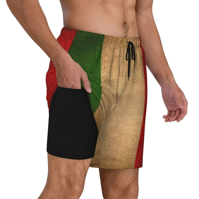 Men's Vintage Italian Flag Swim Trunks with Compression Liner Bathing ...