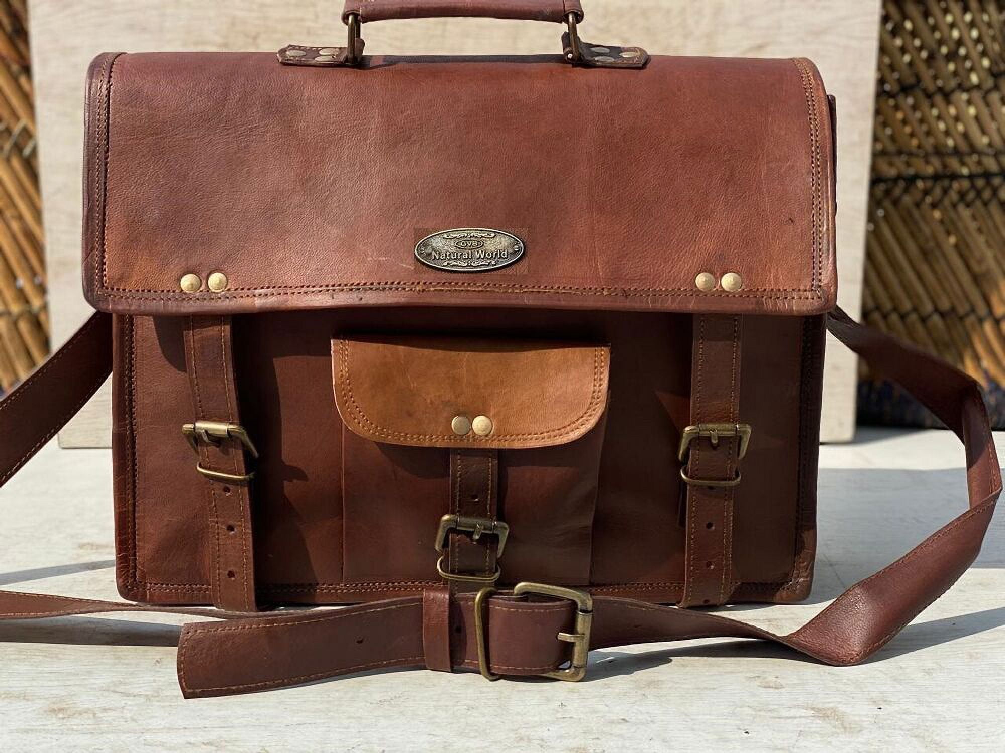 Men's Vintage Leather Satchel Messenger 17.6 Inch Laptop Briefcase Bag ...