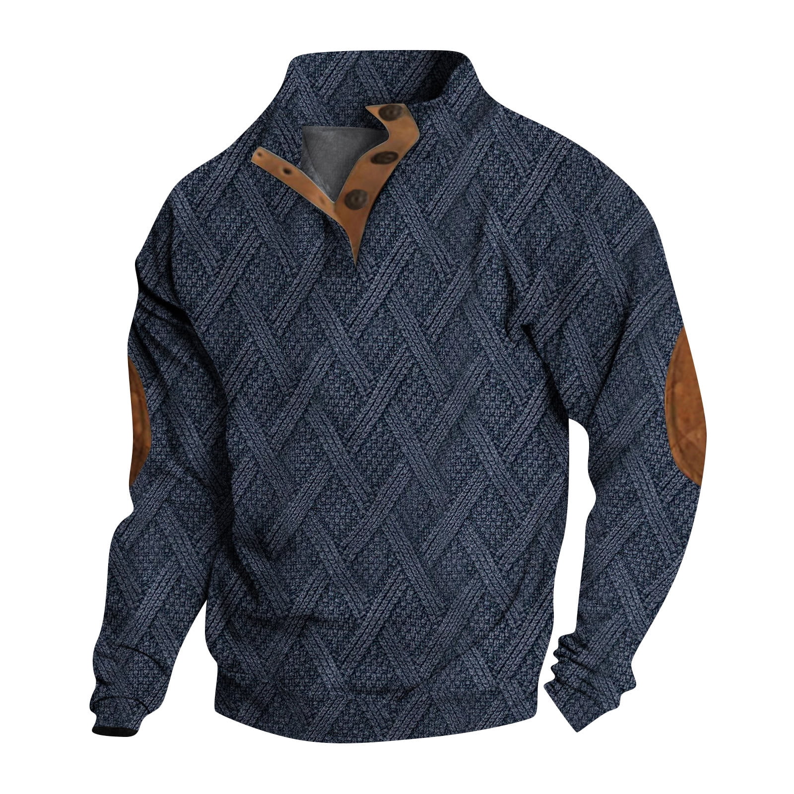 Men's Vintage Plaid Pullover Sweater with Suede Elbow Patches Warm ...