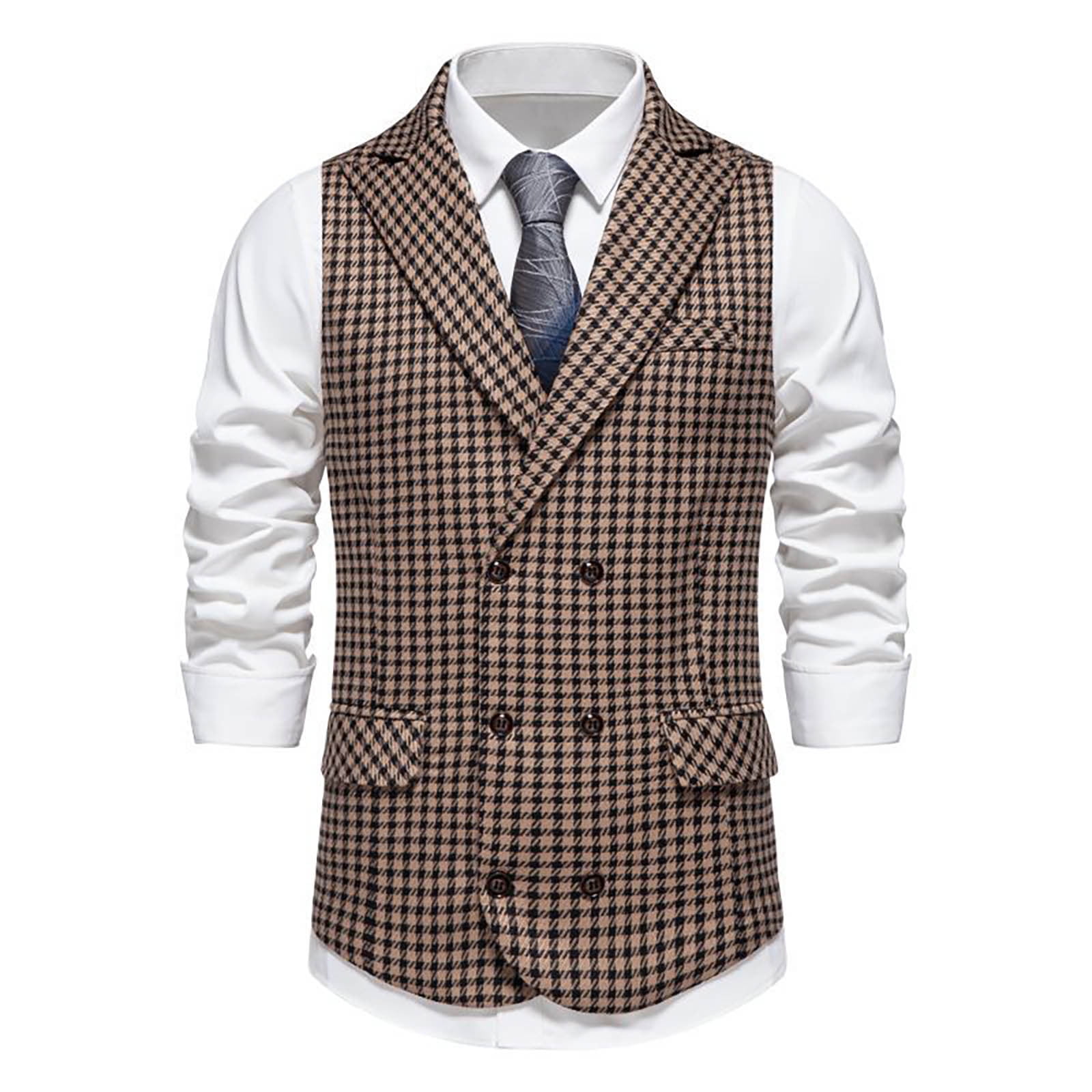 Men's Vintage Plaid Suit Vest Double-Breasted Business Formal Dress ...