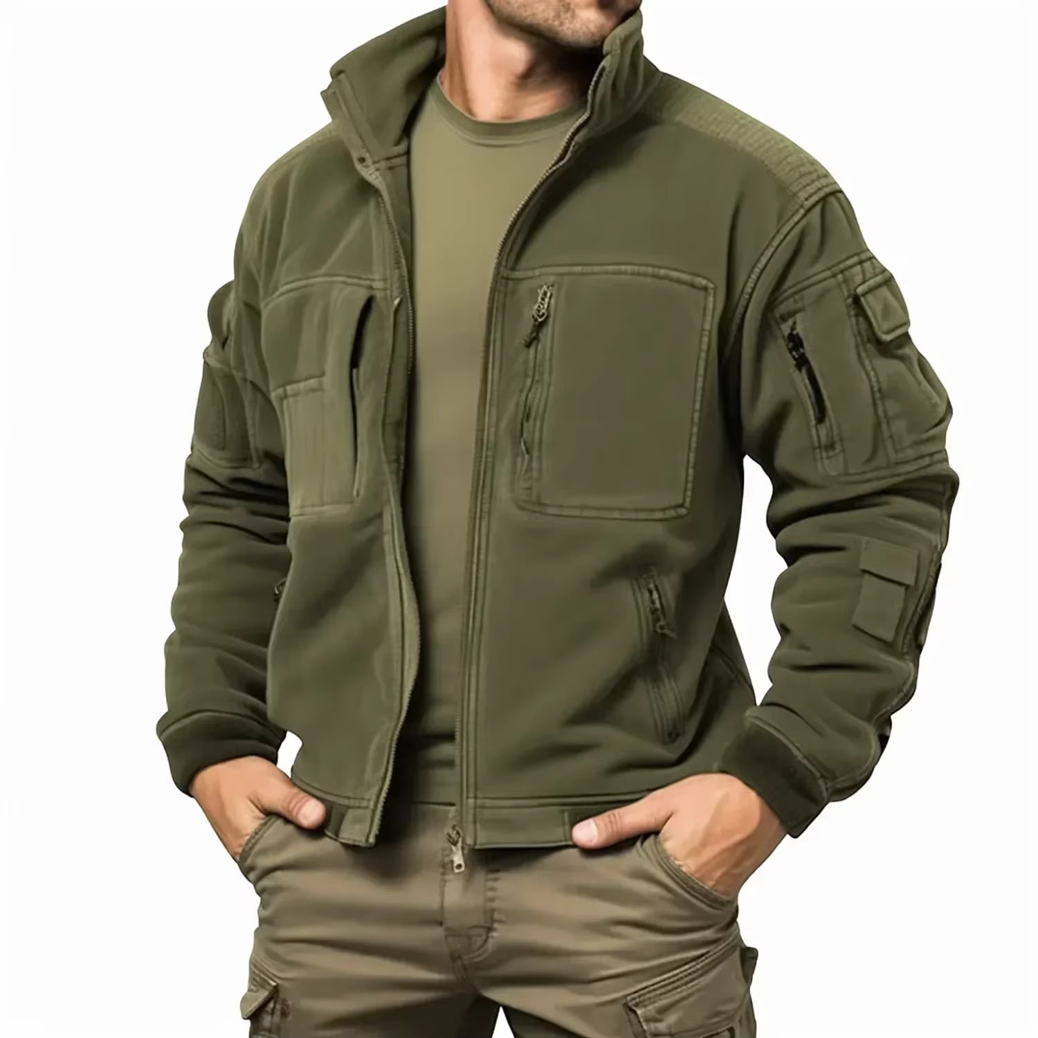 Men's Vintage Polar Fleece Military Cargo Jackets - Walmart.com