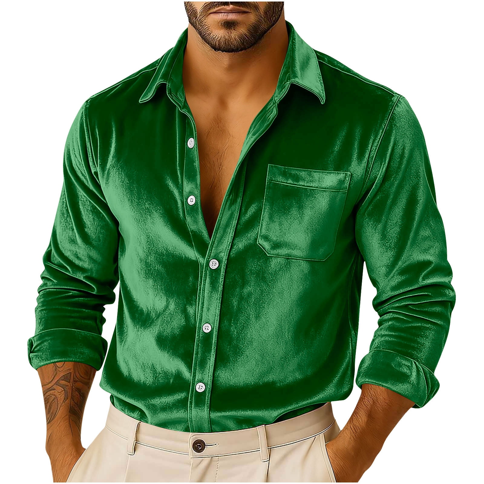Men's Vintage Shirt Casual Collared Retro Long Sleeve Tops Trendy ...