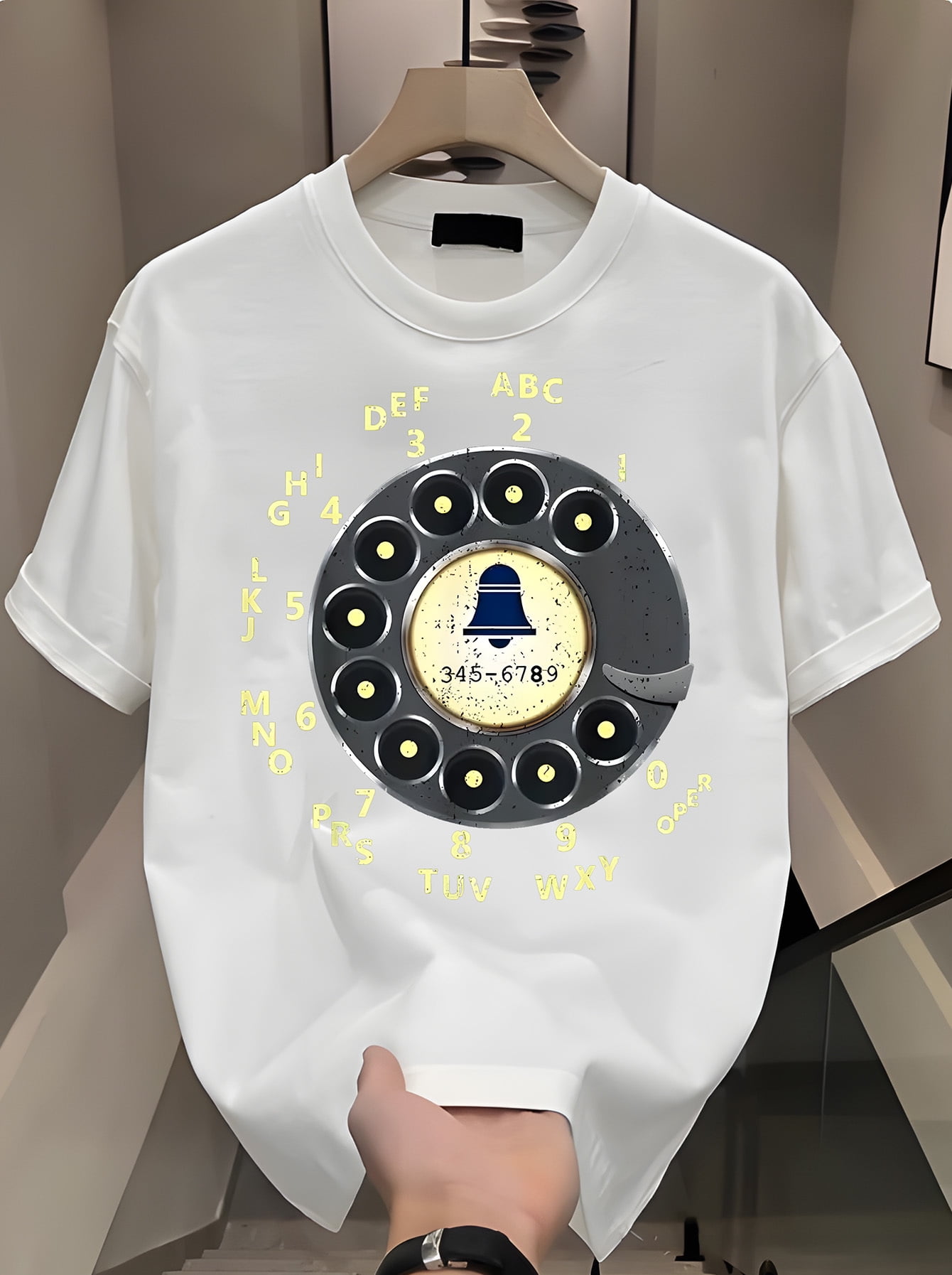 Men's Vintage Telephone Dial Graphic T-Shirt - Classic Communication Design, Black Cotton Knit ...