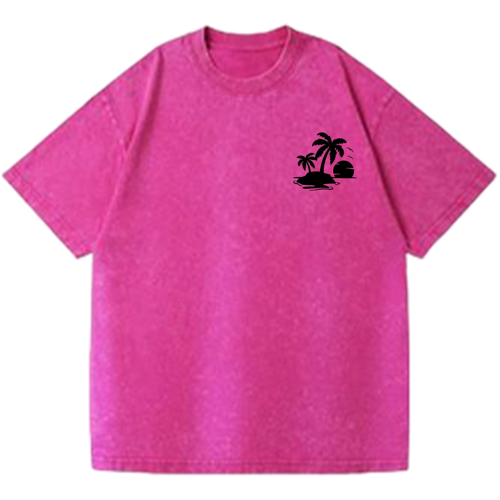 Men's Vintage Washed Crew Neck Short Sleeve Shirt Coconut Tree Graphic ...