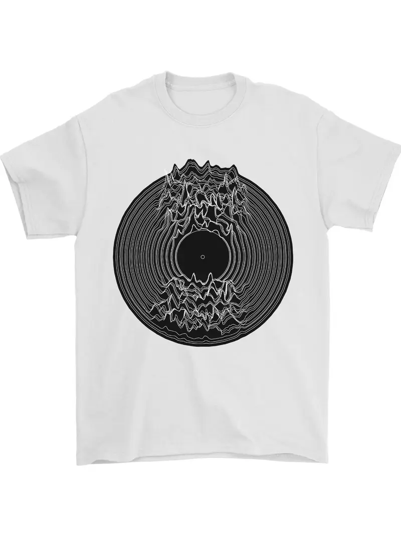 Men's Vinyl Record Graphic T-Shirt, 100% Cotton, White with Black Sound ...