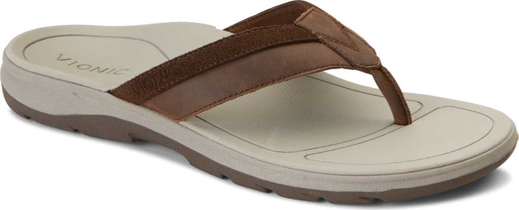 Men's Vionic Dennis Flip Flop Brown Full Grain Leather 13 M - Walmart.com