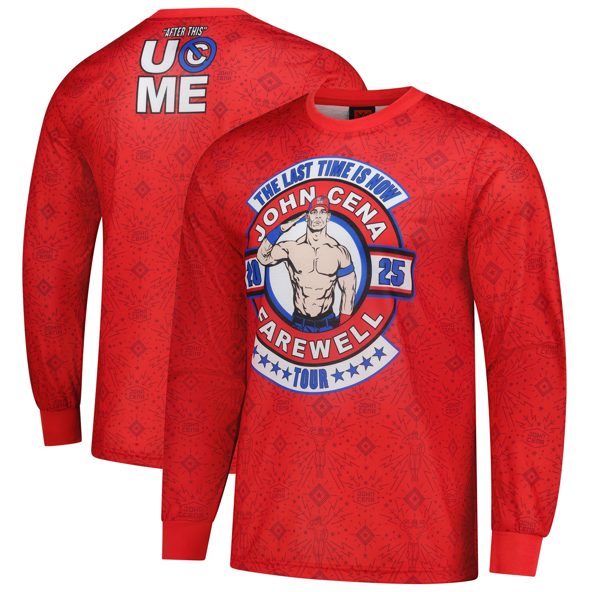 Men's WWE Authentic Red John Cena Farewell Tour Red Stain Long Sleeve ...