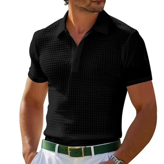 Men's Waffle Knit Polo Shirts Summer Short Sleeve Texture Lightweight ...