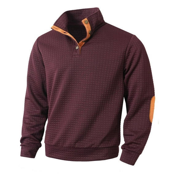 Men's Waffle Knit Stand Collar Quarter Button Pullover - Elbow & Collar ...
