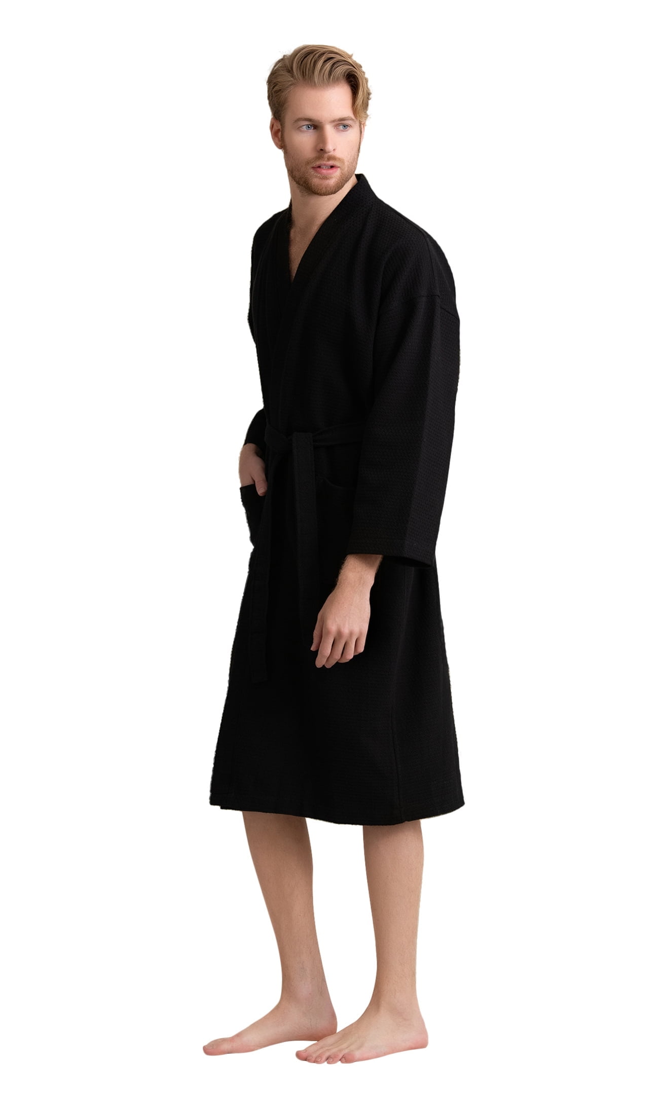 Men's Waffle Spa Bathrobe with 100% Premium Cotton. Long, Lightweight ...