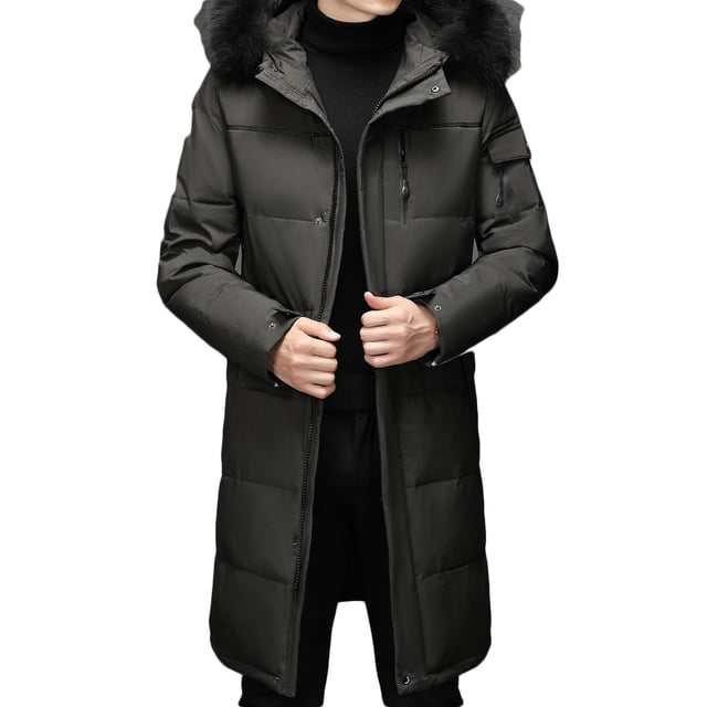 Men's Warm Parka Waterproof Down Jacket Long Winter Coat with Removable Hood Faux Fur Trim ...