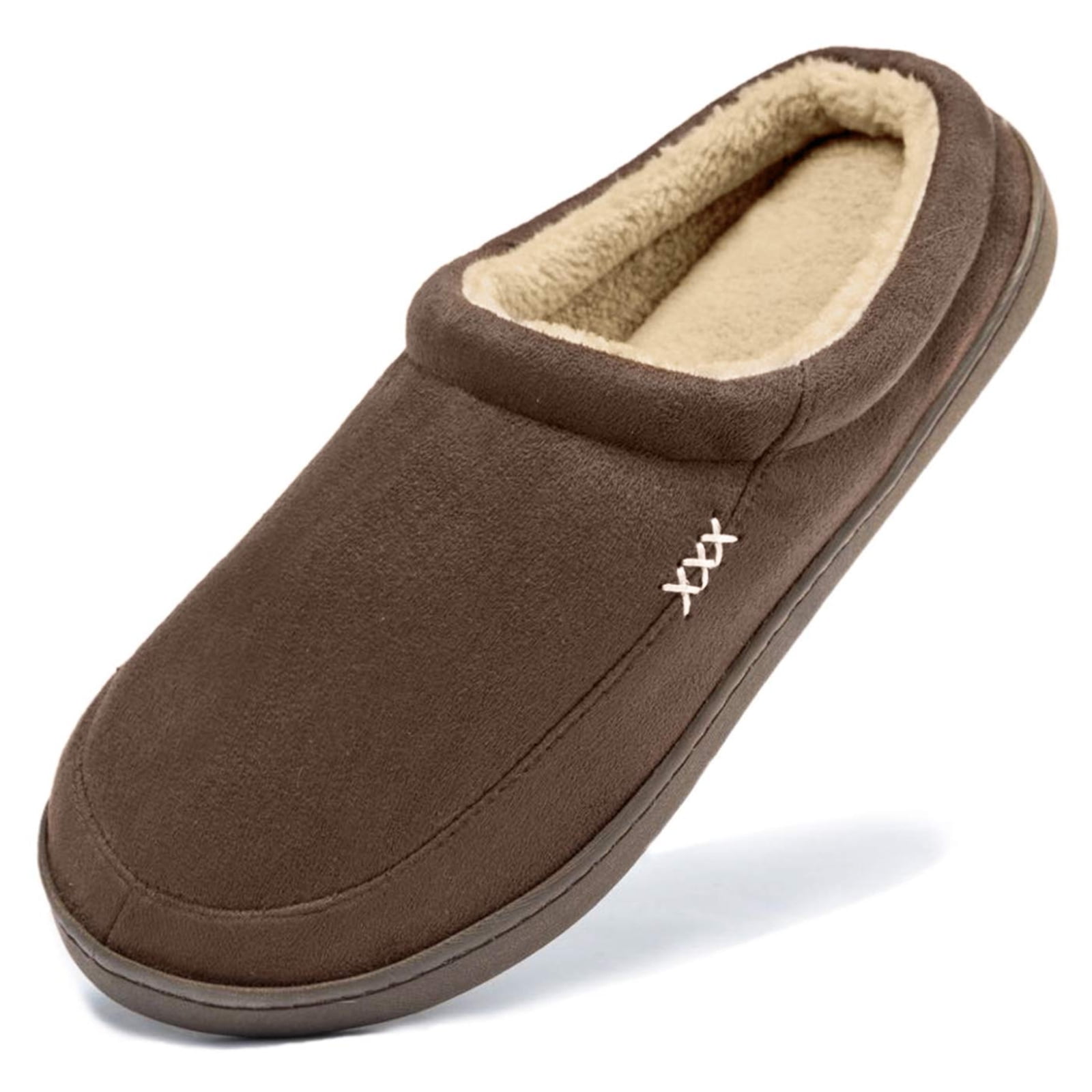 Men's Warm Soft Slippers Memory Foam Suede Clogs Plush Shearling Lining ...