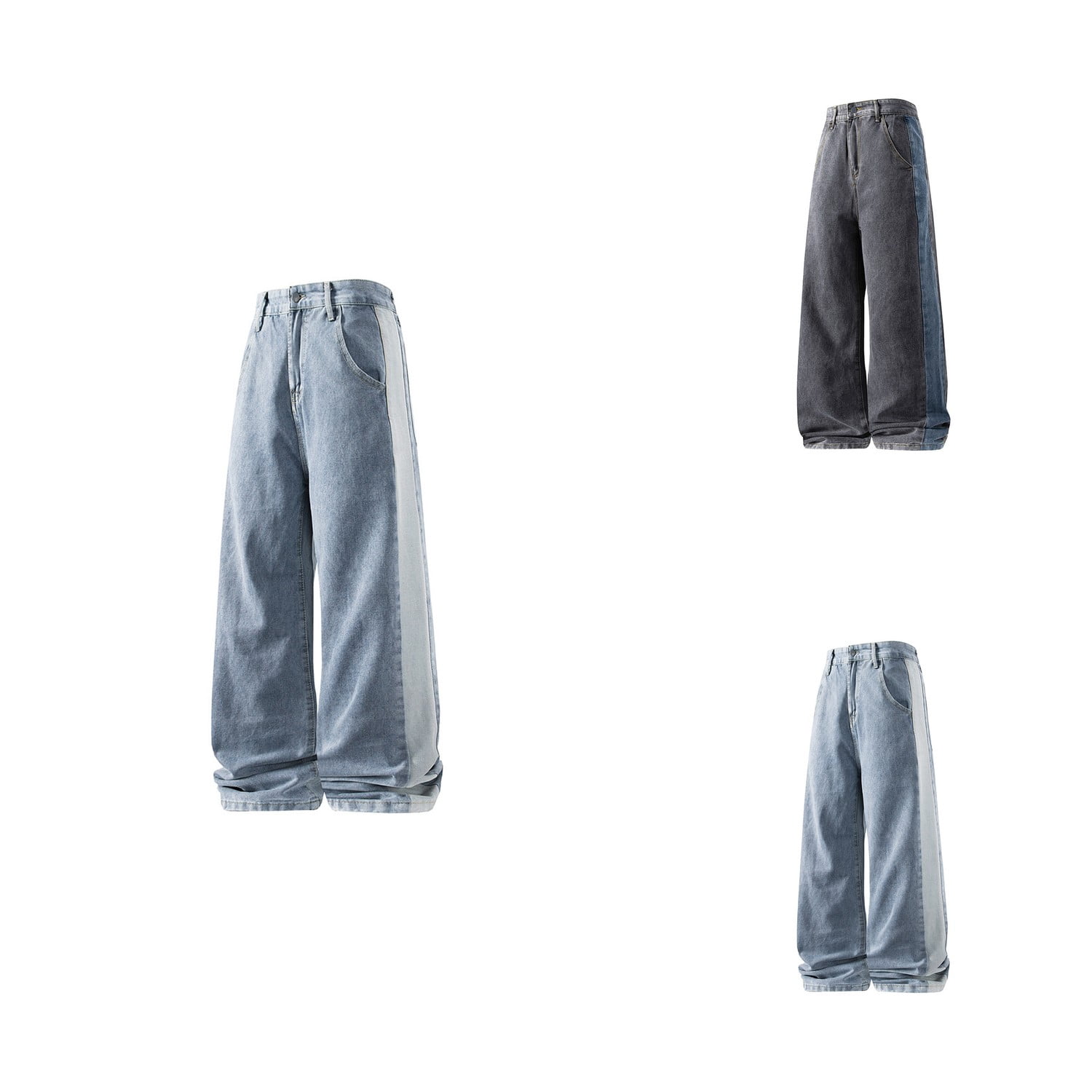 Men's Washed Print Holes Jeans, Splice Casual Trousers, Baggy ...